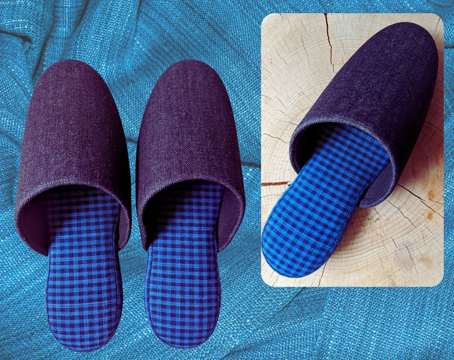 Checkered pattern slippers | Denim Blue Indigo Japan | Heiwa Slipper