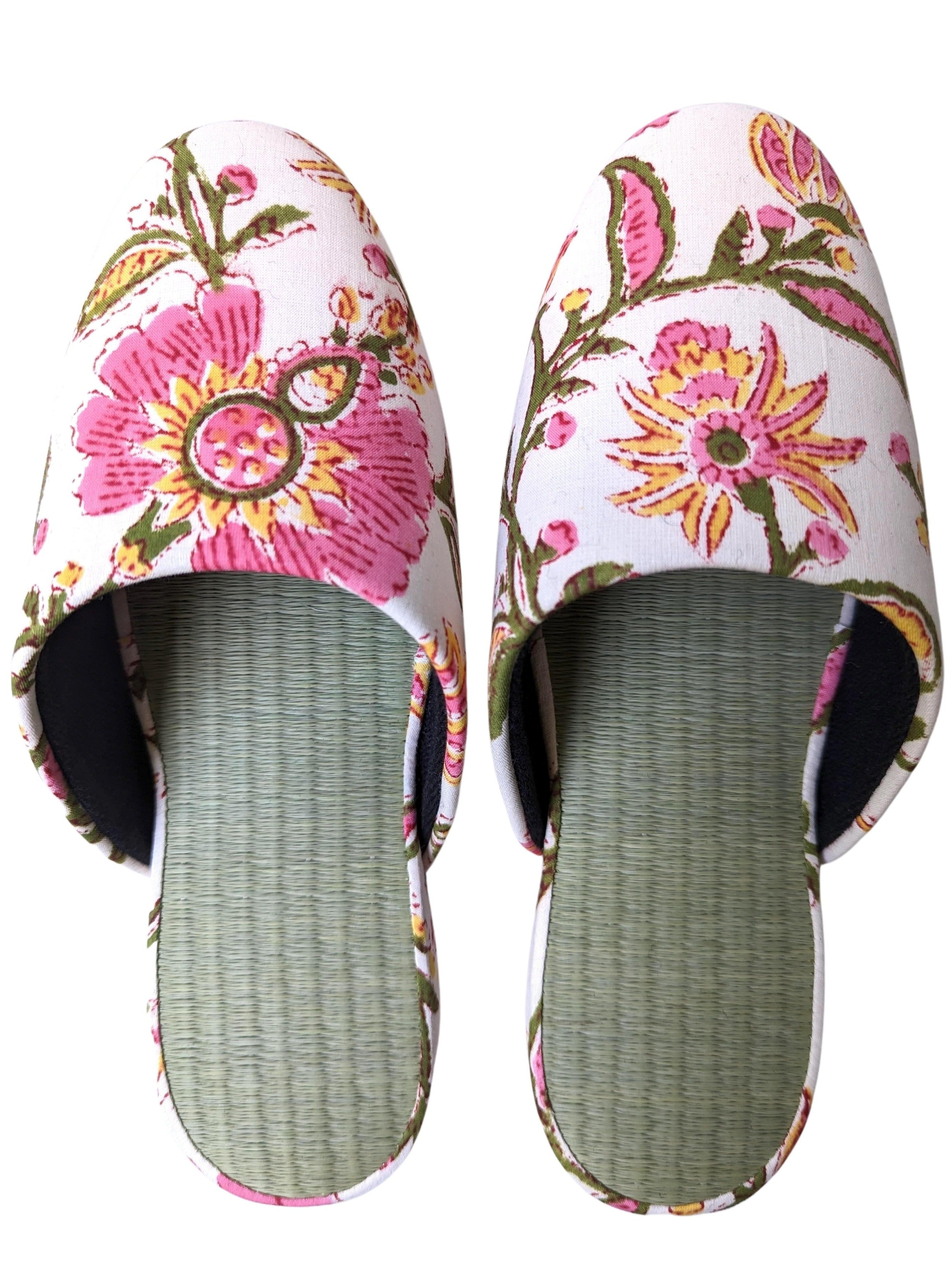 [Small] Tatami Block Printing Flowers Slippers 2023S-B – Heiwa Slipper