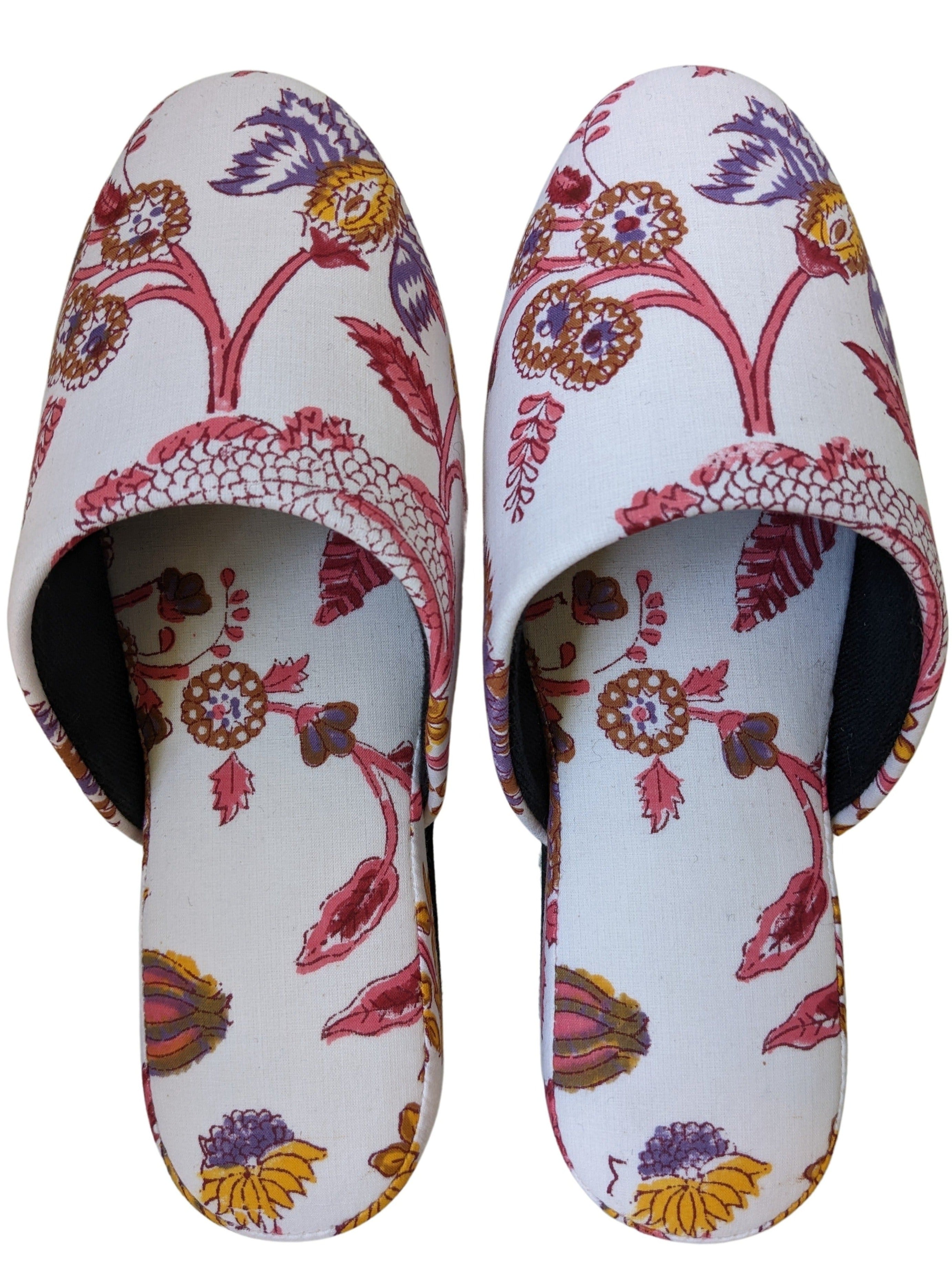 Medium Block Printing Flowers Mix Slippers [Black wool felt soles] MF2 ...